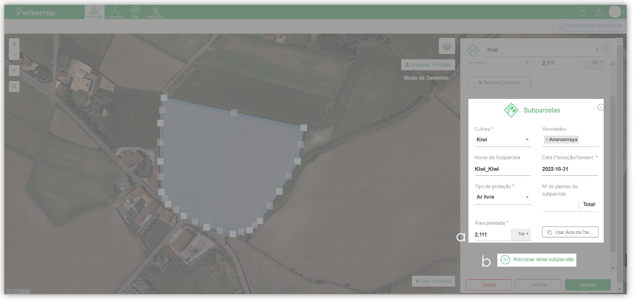 Criar parcelas e subparcelas no Wisecrop